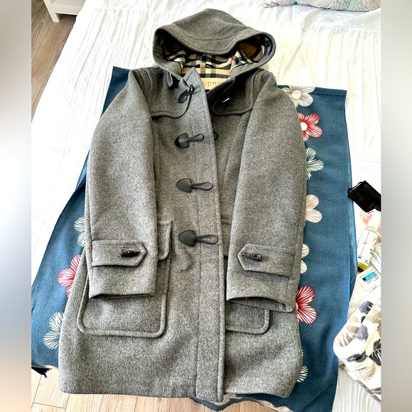 Burberry | Jackets & Coats | Burberry Grey Wool Checklined Hooded ...